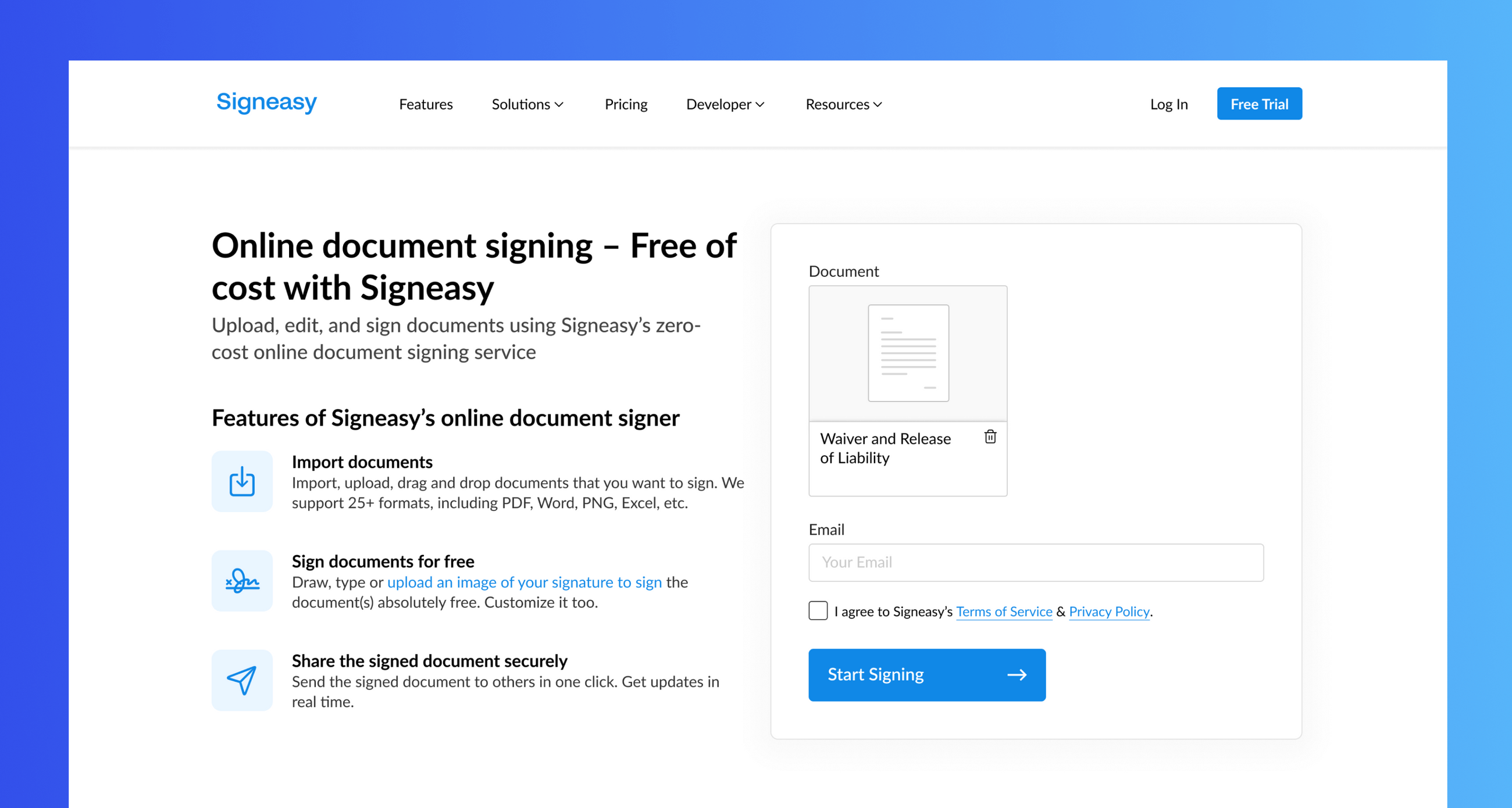 Free Online Document Signer | Signeasy